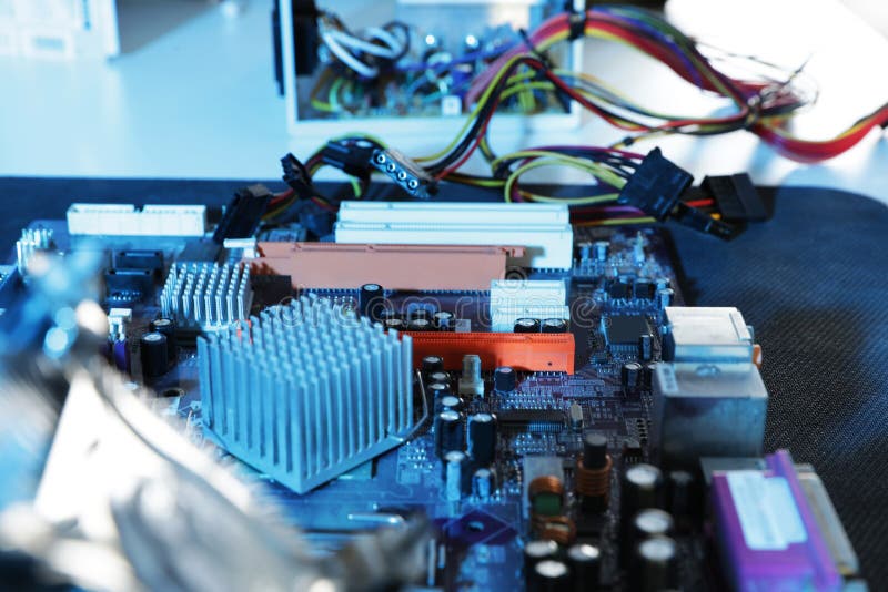 Motherboard on Table. Computer Repair Service Stock Photo - Image of ...