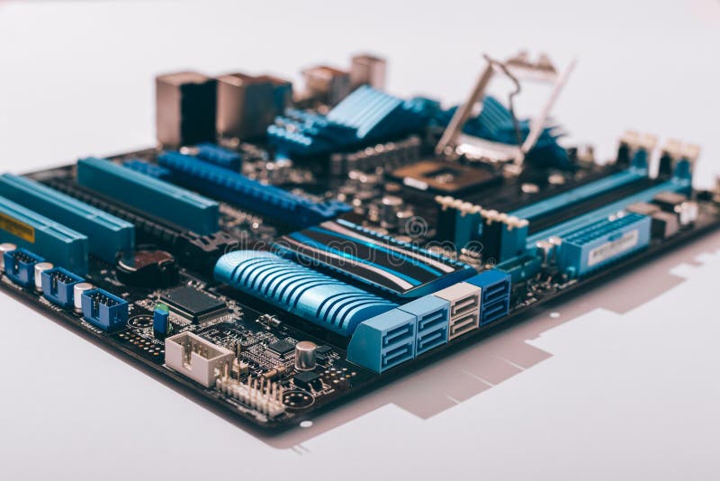 Motherboard on White Table Close-up Stock Image - Image of computer ...