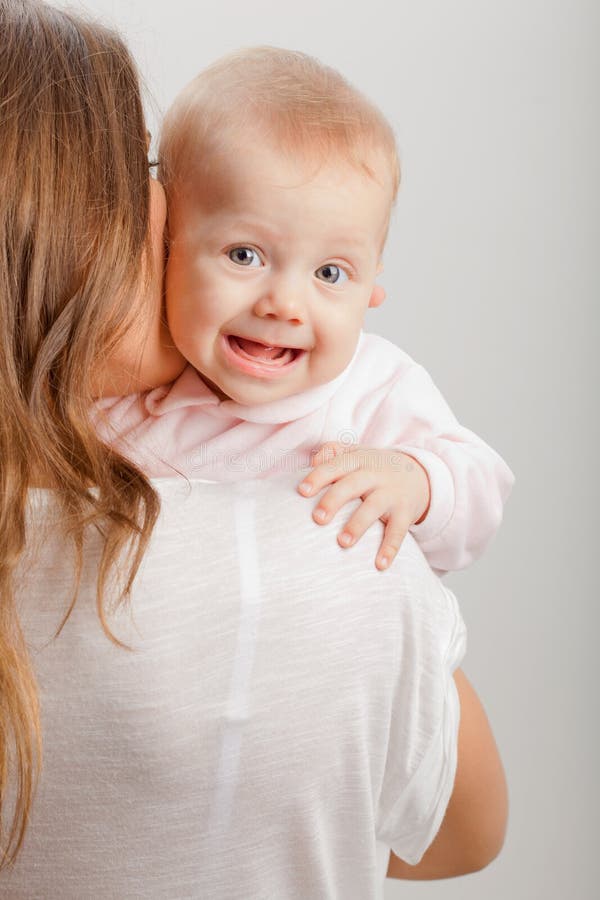Mothers Back View and Baby on Shoulder Stock Photo - Image of beauty ...