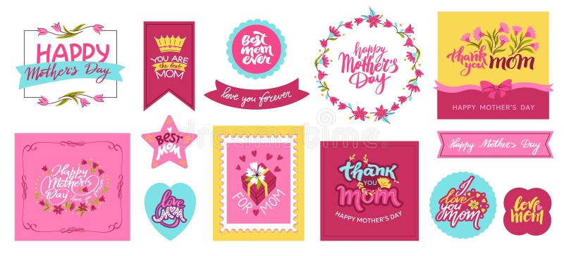 Mothers Day Frames. Floral Text Border with Decorative Elements for ...