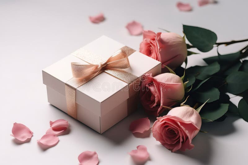 Mothers Day Gift Box with Pink Roses, Generative AI Stock Illustration ...
