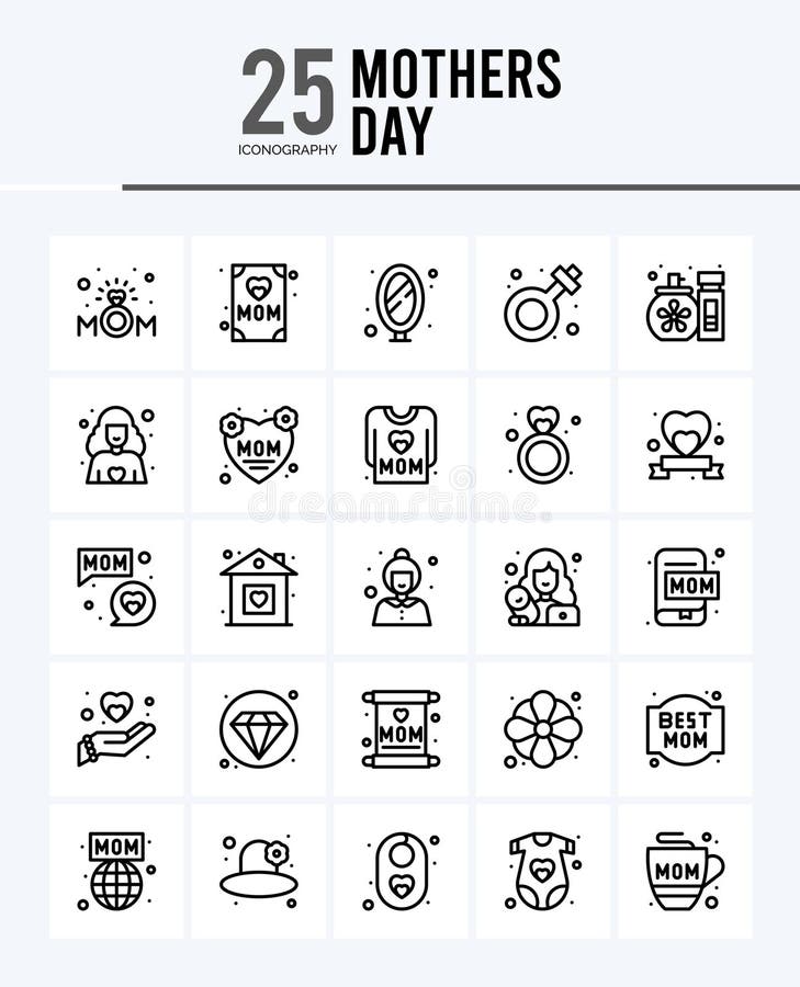 25 Mothers Day Outline Icons Pack Vector Illustration Stock Vector ...