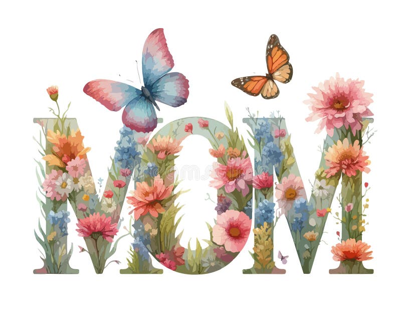 Mothers Day Postcard. Mom Text with Flowers. Stock Vector ...