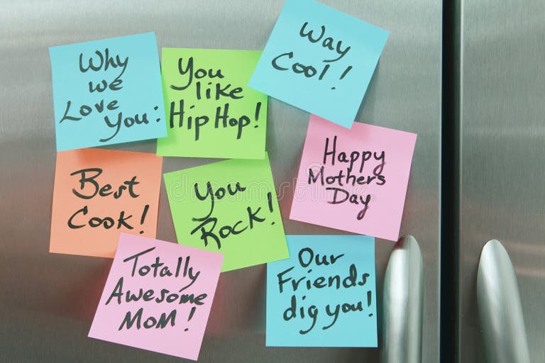 Mothers Day Sticky Notes on a Refrigerator Stock Image - Image of ...