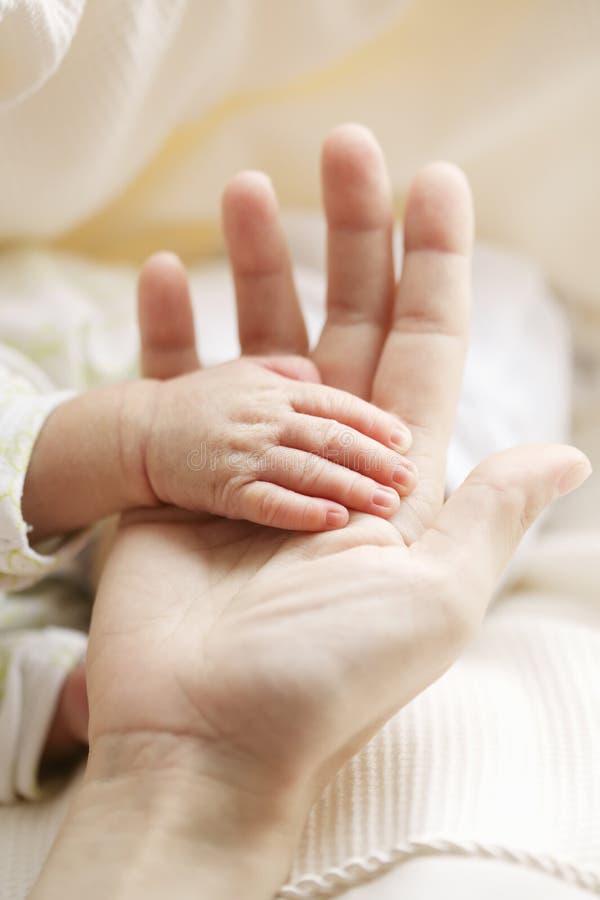 Mothers Hand Holds Palm of the Baby Stock Image - Image of caucasian ...