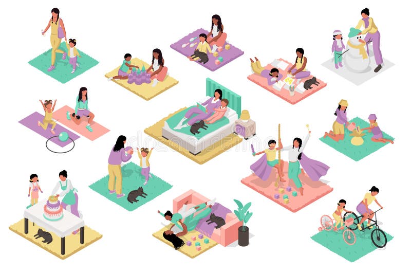 Mothers and Kids Isometric People Stock Illustration - Illustration of ...