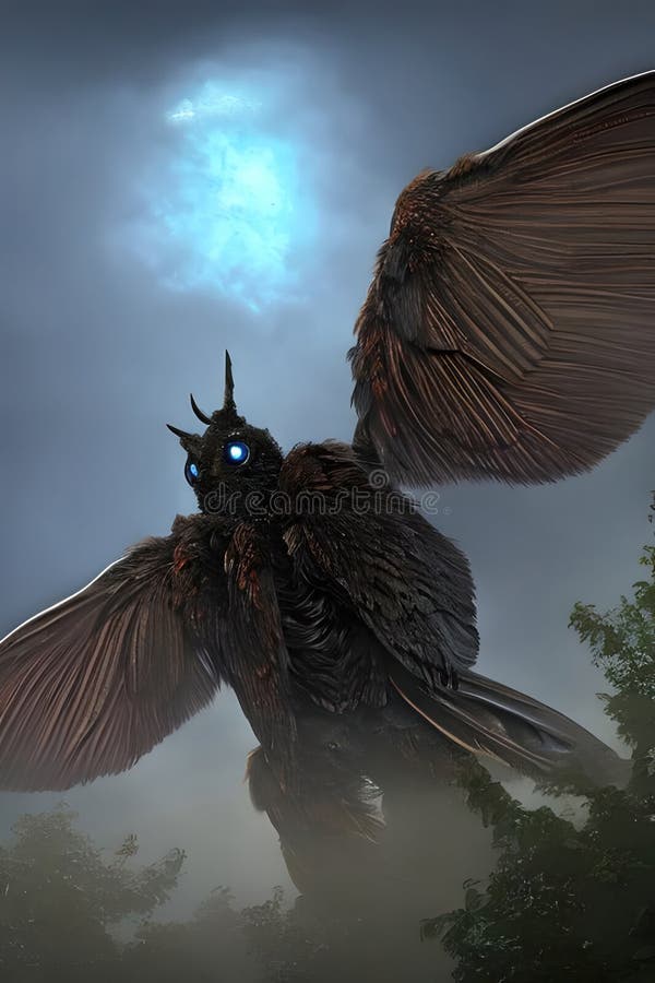 Mothman Spreading Its Wings Under the Glow of the Full Moon Stock ...