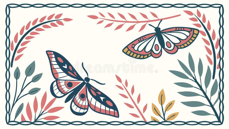 Moths and Floral Border, Intricate Rustic Frame Art, Vector Design ...