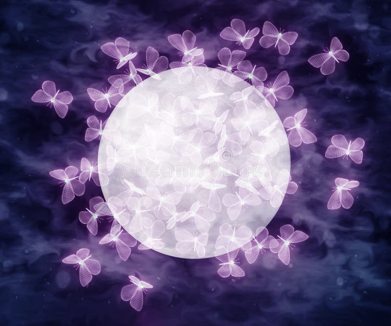 Moths Fly into the Moonlight Stock Illustration - Illustration of ...