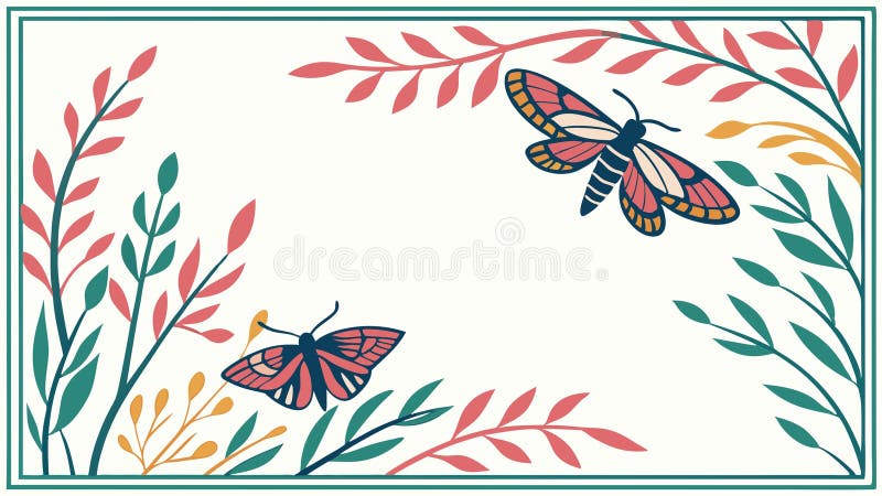 Moths and Leaves Border, Elegant Botanical Frame Design, Vector Design ...