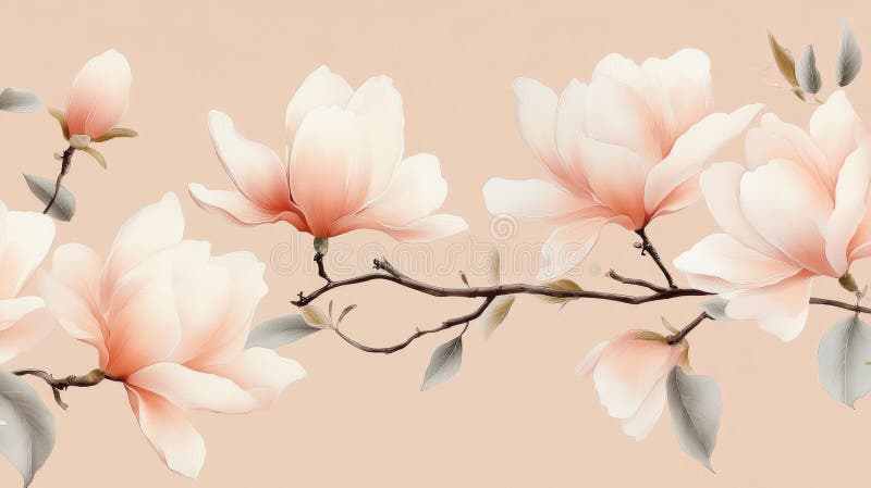 Motif Based on the Branches of Pink Spring Flowers with a Pink ...