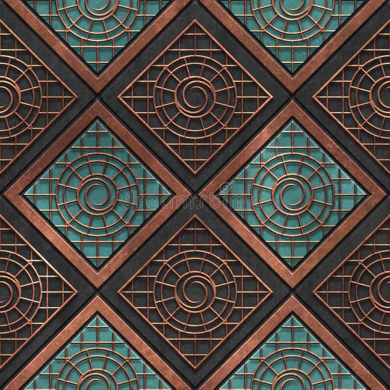 Bronze Seamless Texture with Carving Flowers Pattern, 3D Illustration ...