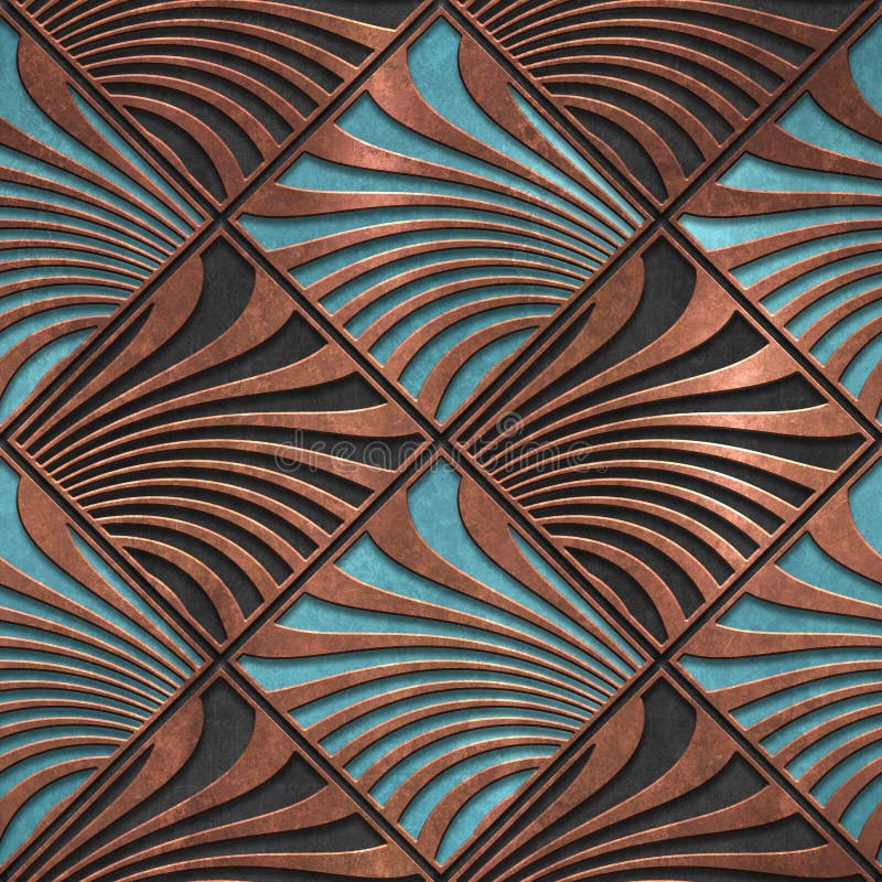 Bronze and Copper Seamless Texture with Carving Square Pattern, 3D ...