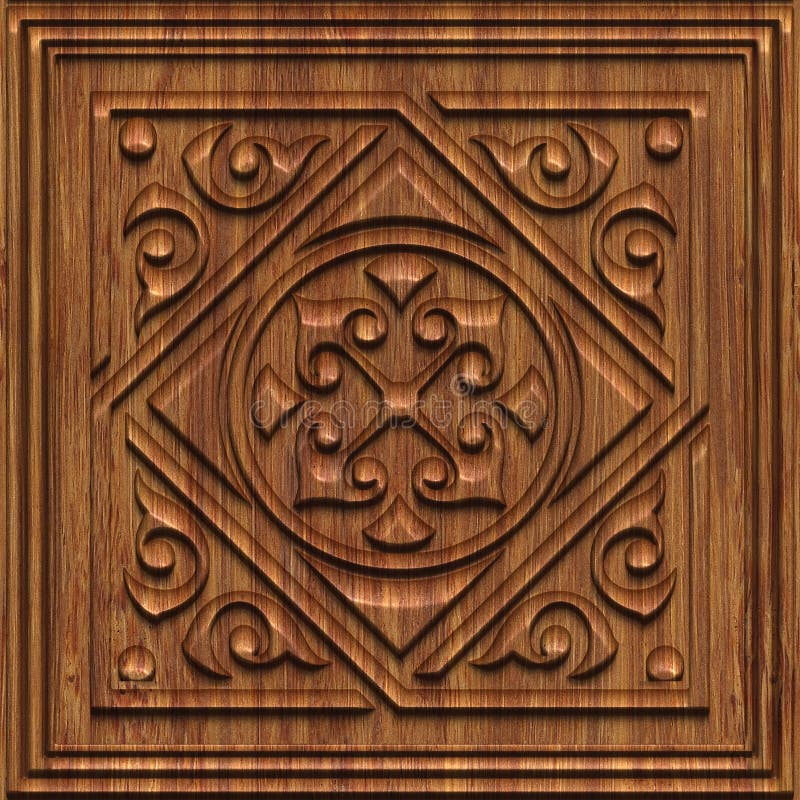 Carved Geometric Pattern on Wood Background Texture, Panel, 3d ...