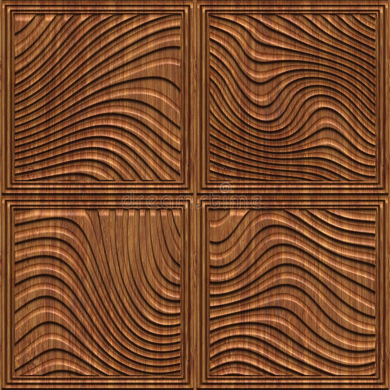 Carved Waves Pattern on Wood Background Texture, Marquetry Panel, Long ...