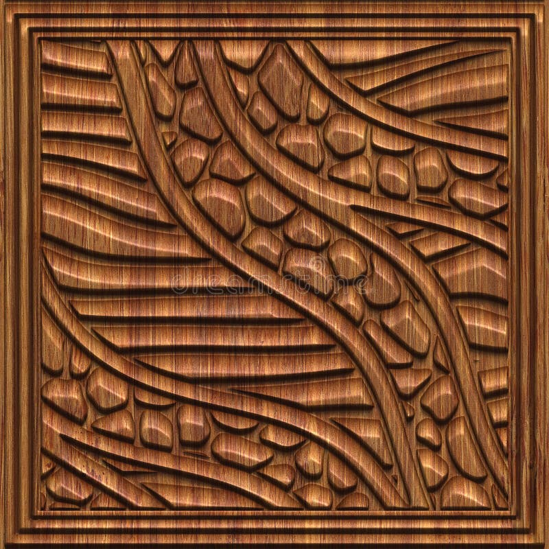 Carved Waves Pattern on Wood Background Texture, Panel, 3d Illustration ...