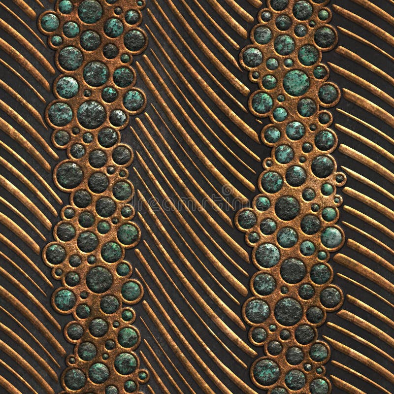 Copper Seamless Texture with Dots and Waves Pattern on a Black Grunge ...