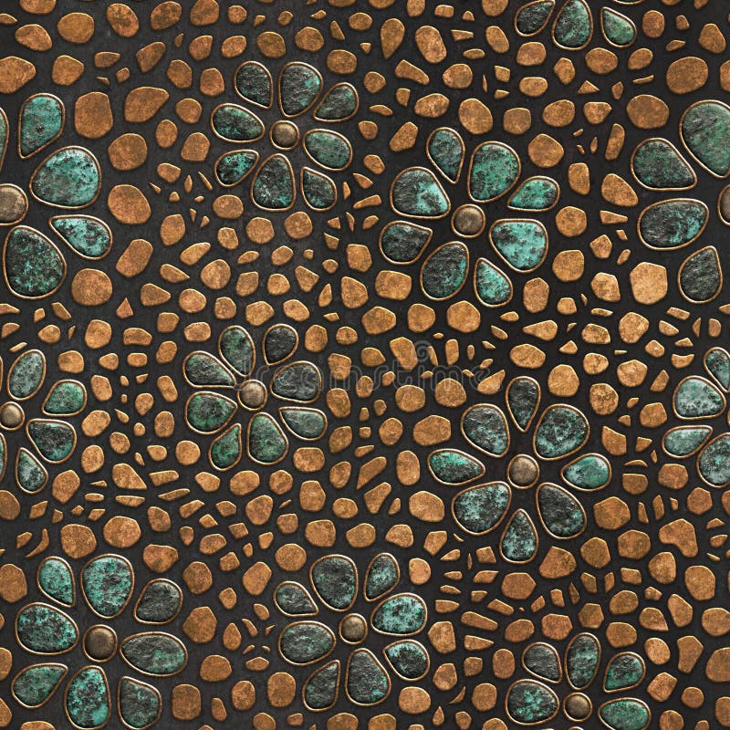 Copper Seamless Texture with Flowers Pattern on a Black Grunge ...