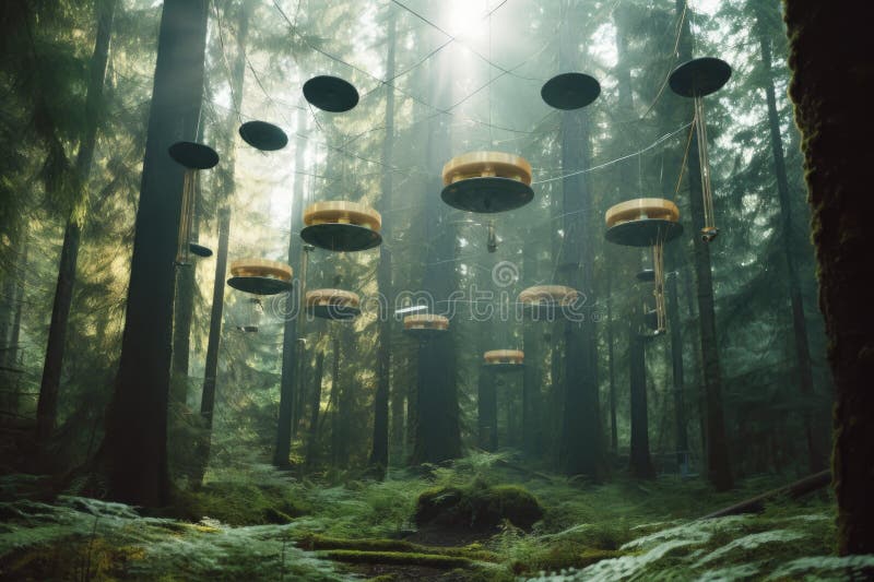 Motion-activated Sound Installation in a Forest Stock Illustration ...