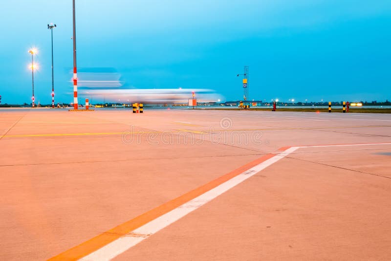 Motion Aircraft in Airport Blue Hour Stock Photo - Image of destination ...
