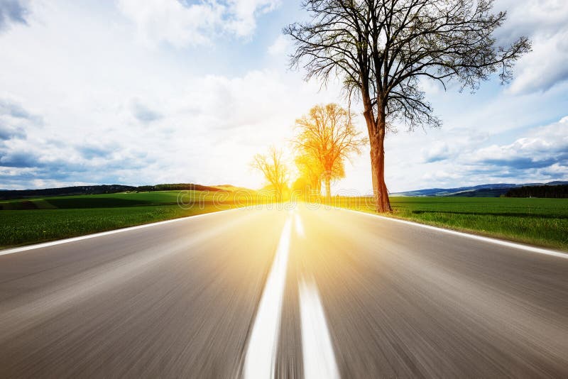Motion on the Asphalt Road through the Beautiful Countryside Lan Stock ...