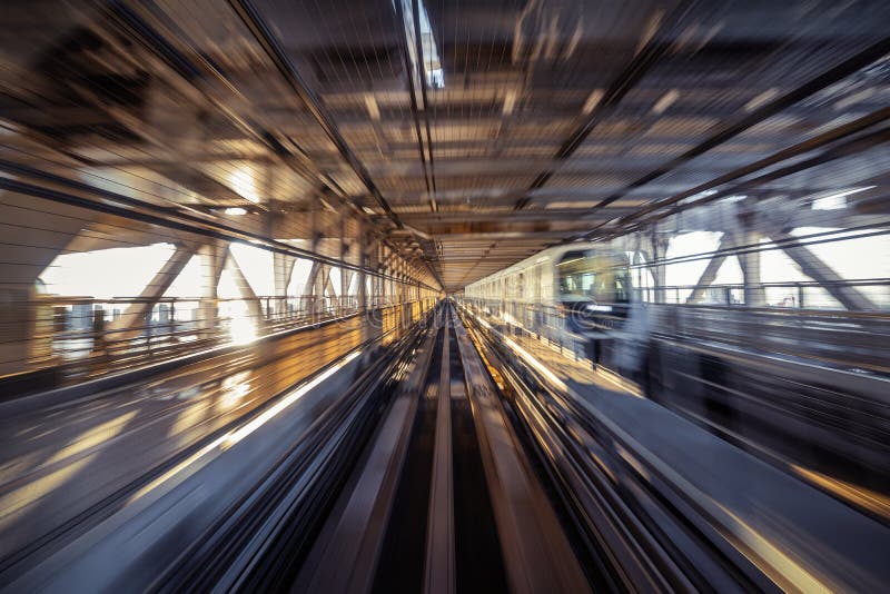Motion Blur of Automatic Train Moving Inside Tunnel in Tokyo, Japan ...
