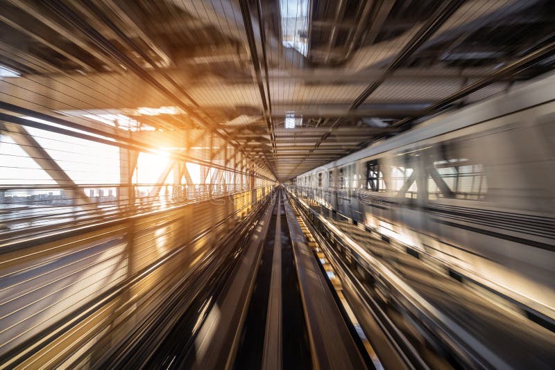 Motion Blur of Automatic Train Moving Inside Tunnel in Tokyo. Stock ...