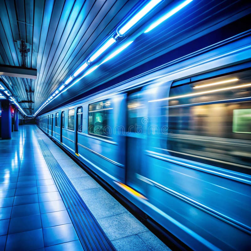 Motion Blur of a Blue Subway Train in Transit Stock Illustration ...