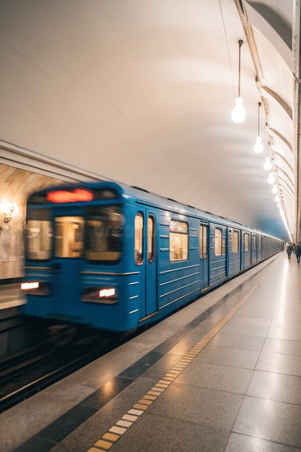 Motion Blur of a Blue Subway Train in Transit Stock Illustration ...