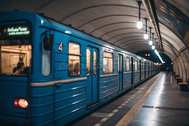 Motion Blur of a Blue Subway Train in Transit Stock Illustration ...