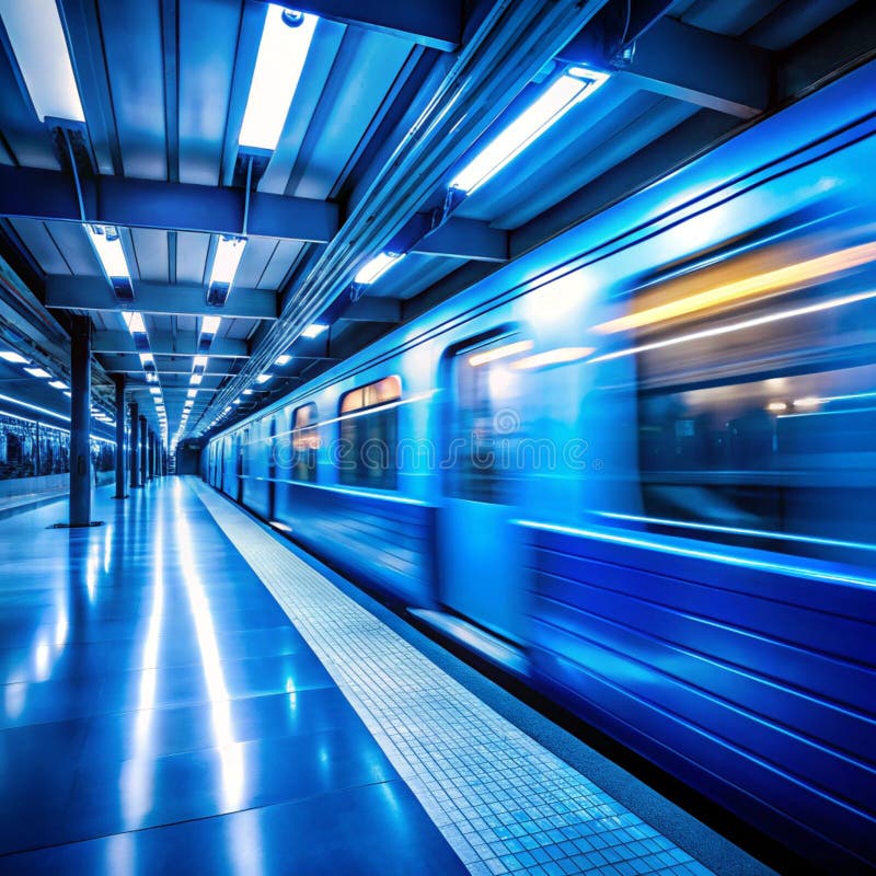 Motion Blur of a Blue Subway Train in Transit Stock Illustration ...