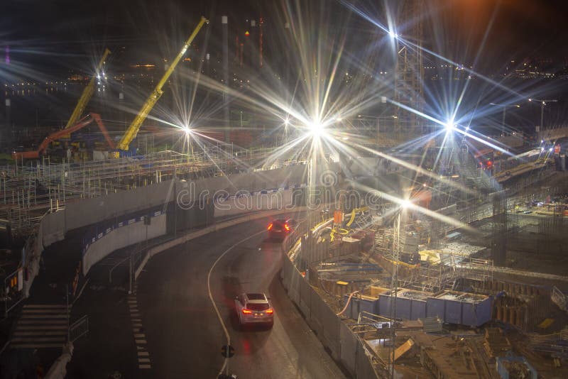 Motion Blur with Bright Light Over Large Construction Site Editorial ...