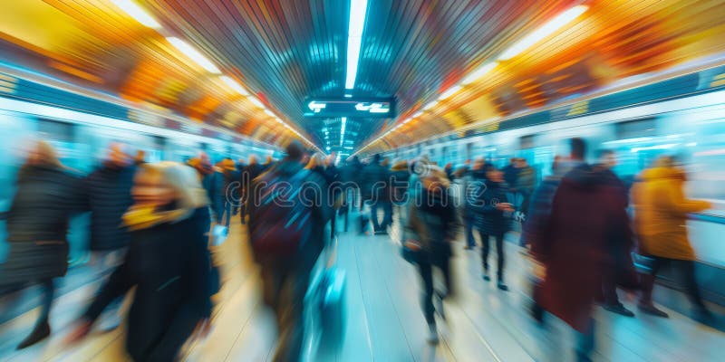 Motion Blur of Busy Subway Station with People Commuting Stock Photo ...