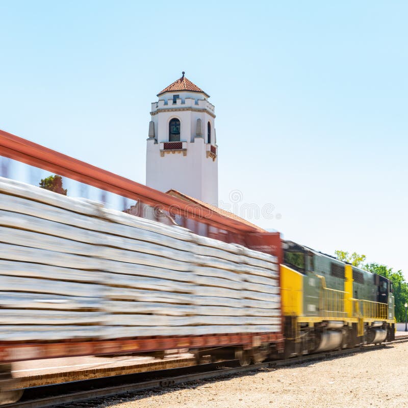 Motion Blur Freight Cars Pass the Train Depot in Boise Stock Image ...