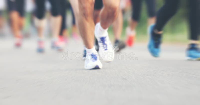Marathon Runners, Motion Blur On Running Shoes Stock Image - Image of ...