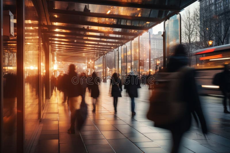 Motion Blur of People Commuting in Busy Street. Generative AI Stock ...