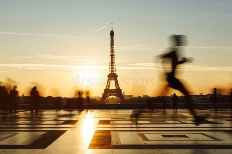Motion Blur of a Runner As they Pass the Eiffel Tower in Paris Stock ...