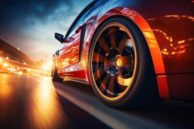 Motion Blur Shot, Curve Tail Light Drifting Car Wheels Stock Photo ...
