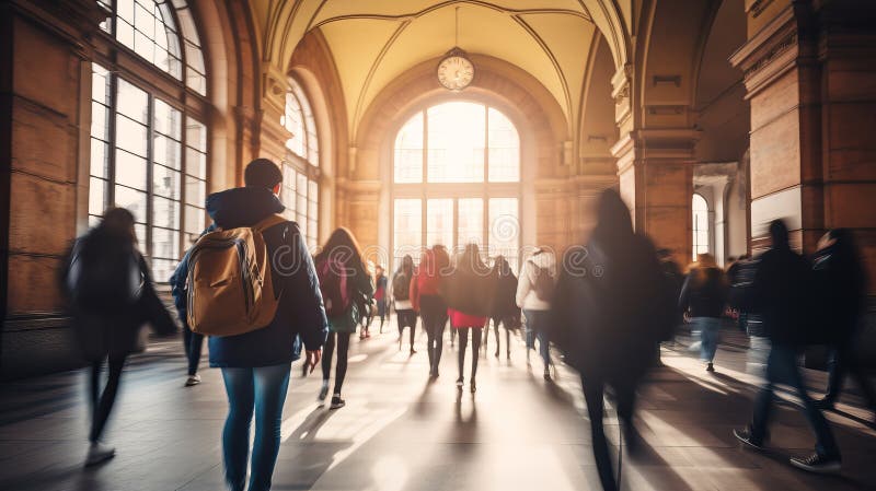 Motion Blur of Students in Bustling University Campus, Crowded Pathway ...
