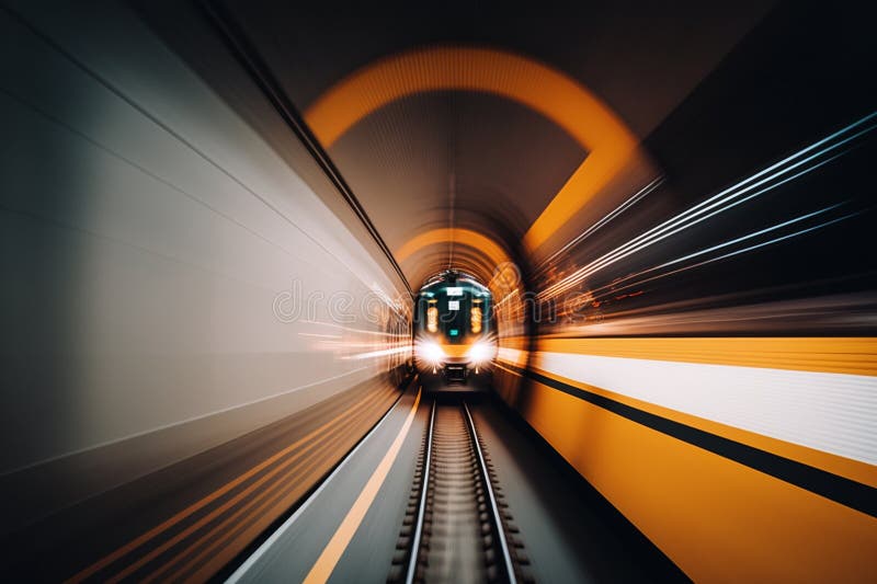 Motion Blur of Train Moving Inside Tunnel Stock Illustration ...
