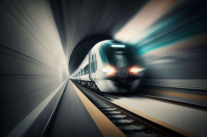 Motion Blur of Train Moving Inside Tunnel Stock Illustration ...