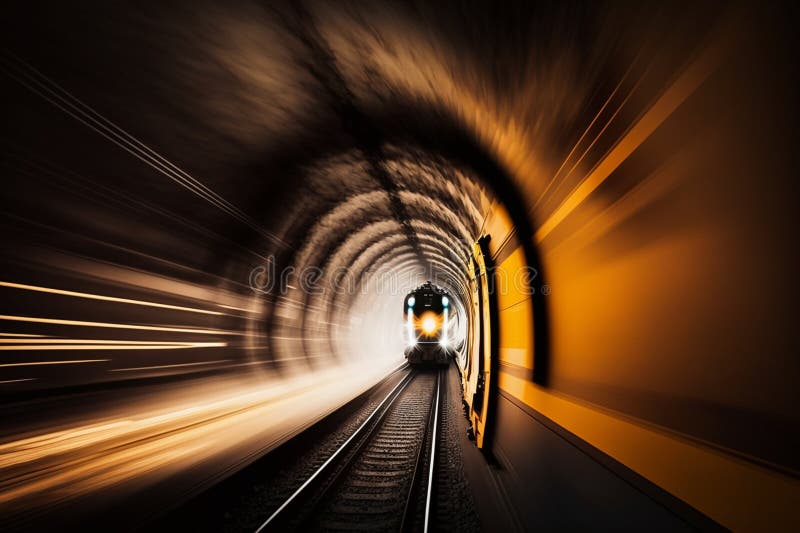 Motion Blur of Train Moving Inside Tunnel Stock Illustration ...