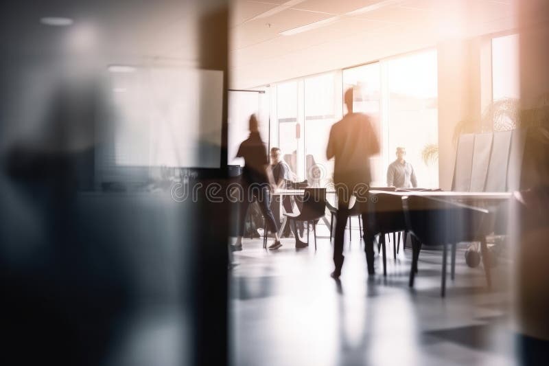 Motion Blurred Open Space Office with Employees on Beautiful Sunlight ...