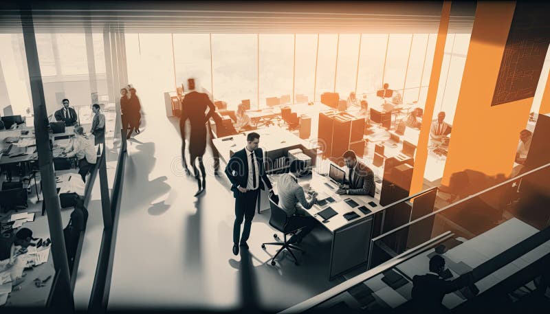 Motion Blurred Open Space Office with Employees on Beautiful Sunlight ...