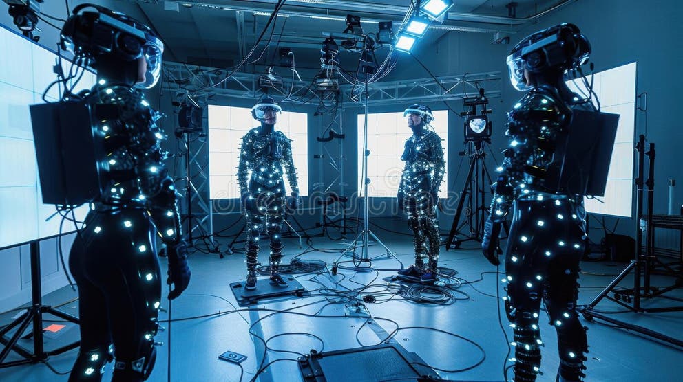 Motion Capture Studio with Actors in Suits and Headsets Stock ...