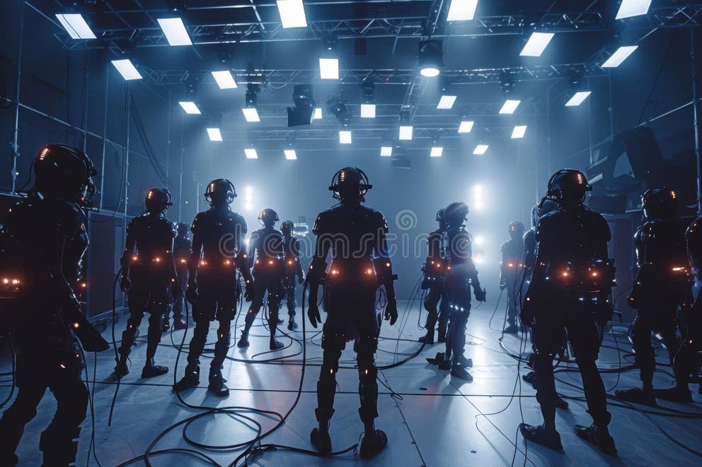 Motion Capture Studio, Actors in Suits with Lights Stock Illustration ...