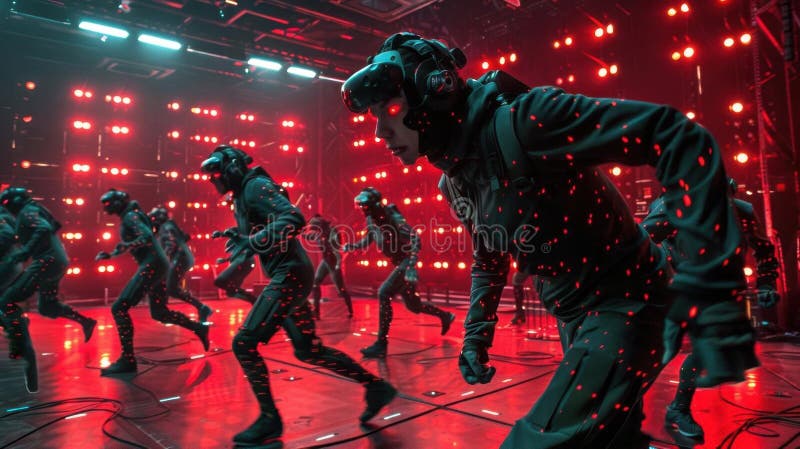 Motion Capture Studio with Red Lights and Virtual Reality Headsets ...