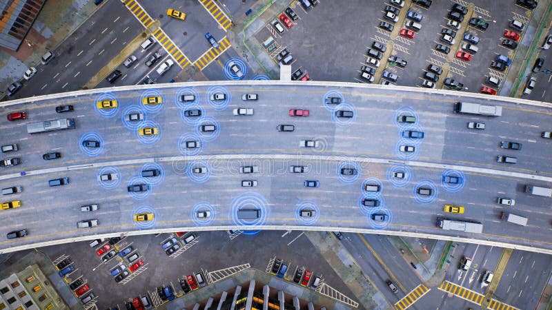 Motion Car with Autonomous Self Driving on City Street, 3d Render Stock ...