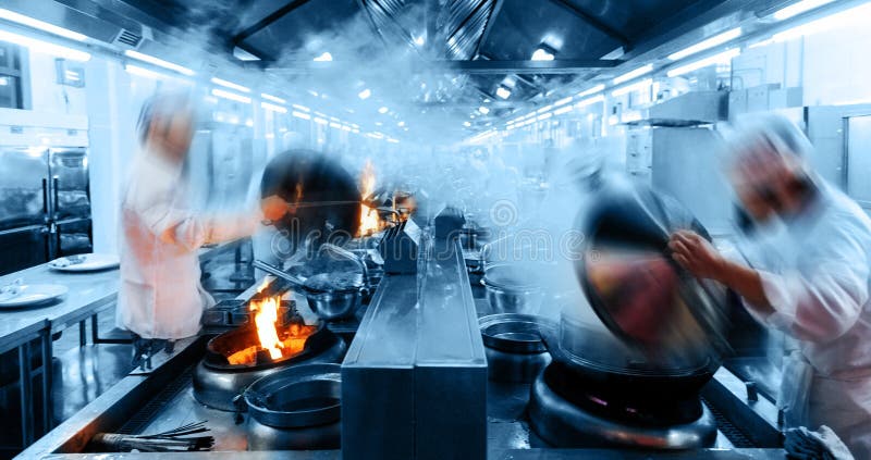 Chefs Working in Chinese Restaurant Kitchen Stock Photo - Image of ...