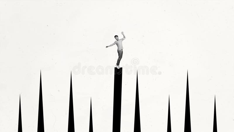 Motion Creative Art Collage Video of Scared Man Stand Sharp Figure ...